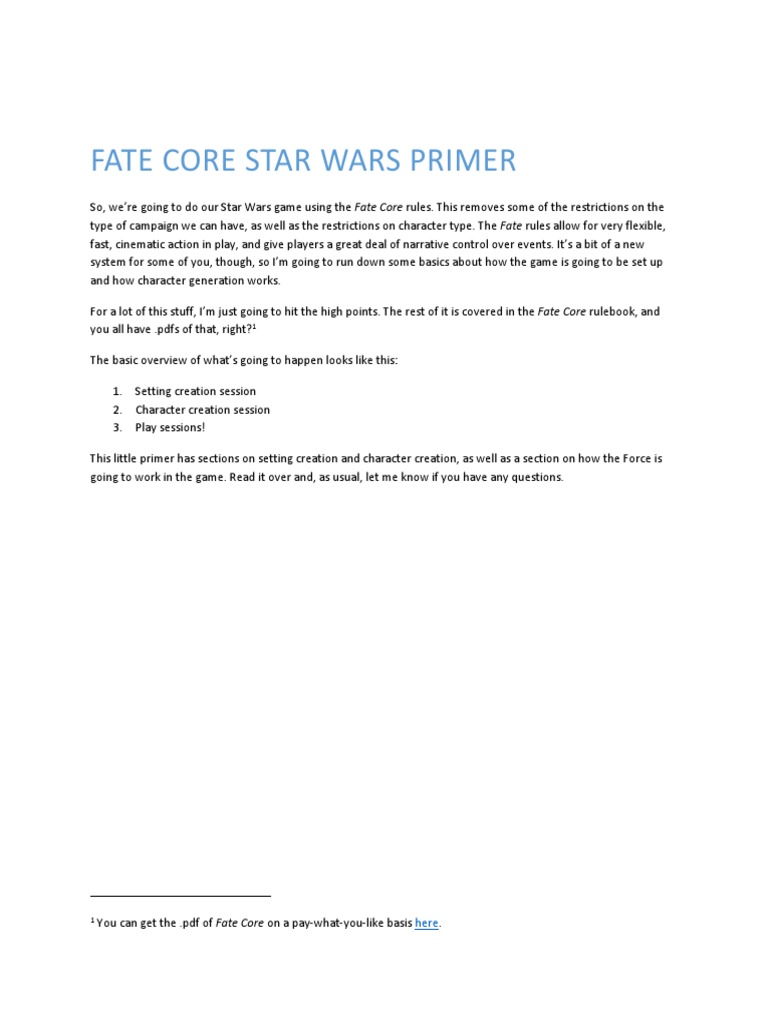 Fate Core Star Wars Primer | Download Free PDF | Jedi | Star Wars