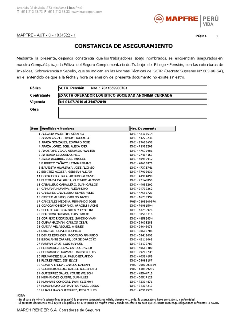 SCTR Julio Pension Global | PDF | Seguro