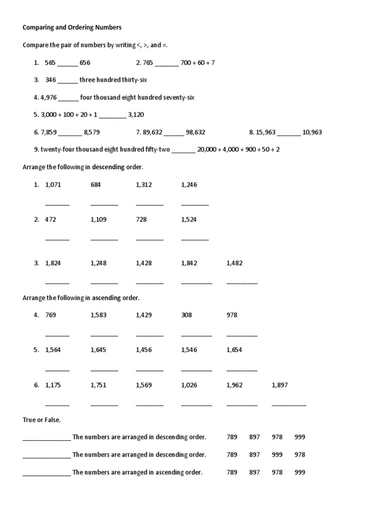 Comparing and Ordering Numbers | PDF | Teaching Mathematics