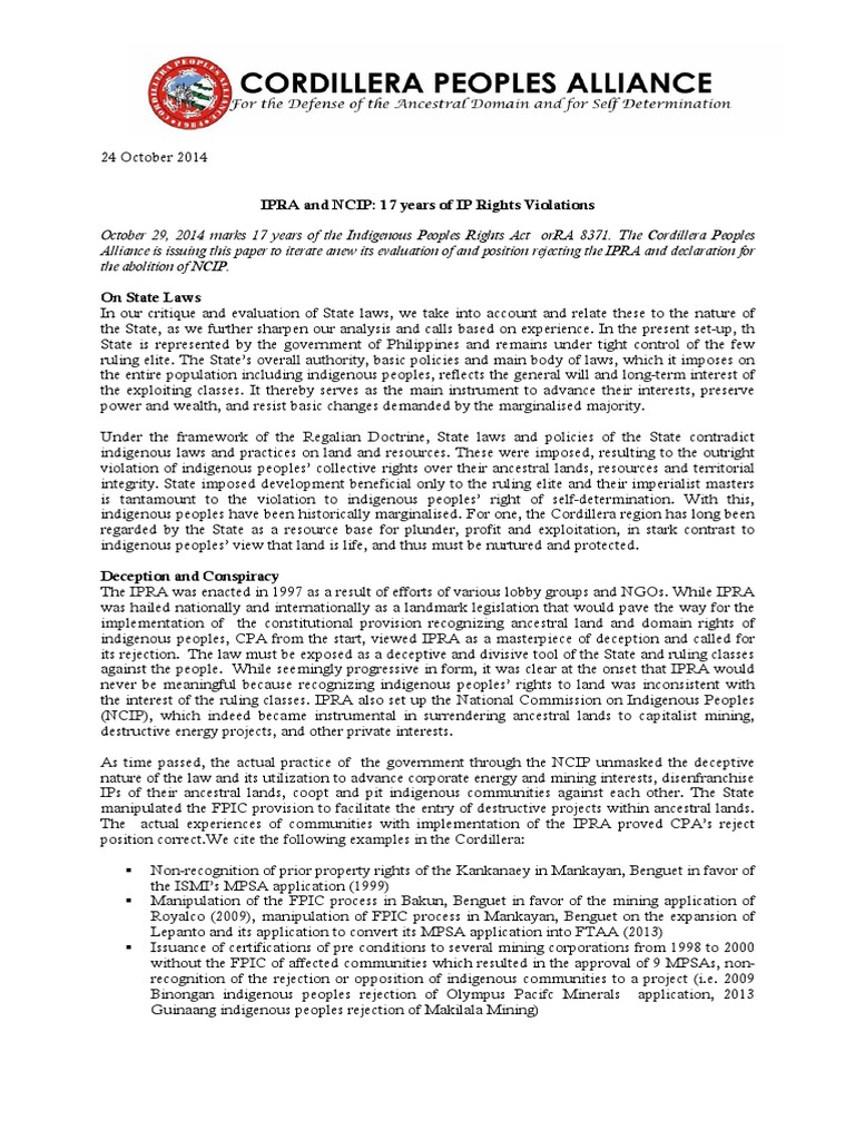 Rejecting IPRA: 17 Years of Violations | PDF | Indigenous Peoples ...