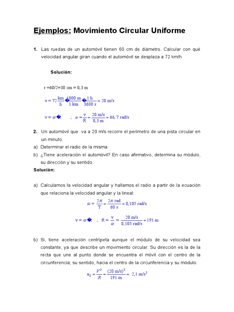 Fisica Tarea 15 Ejemplos de Movimiento Circular Uniforme | PDF