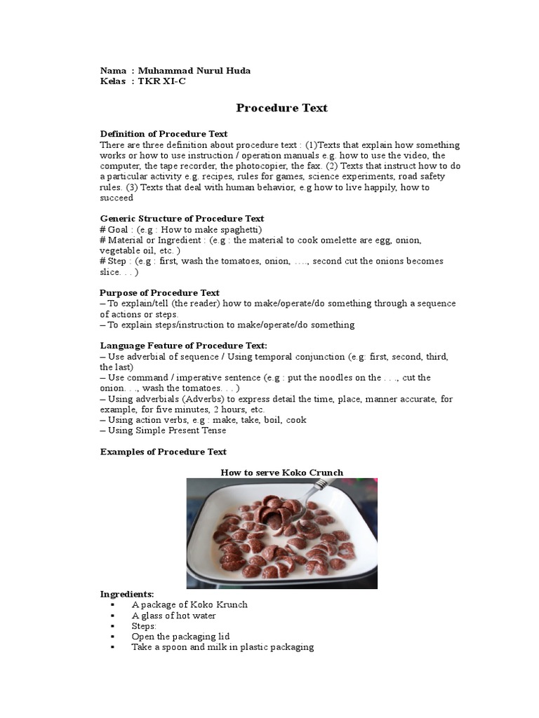 How to Serve Koko Crunch: A Procedure Text on Preparing a Popular ...