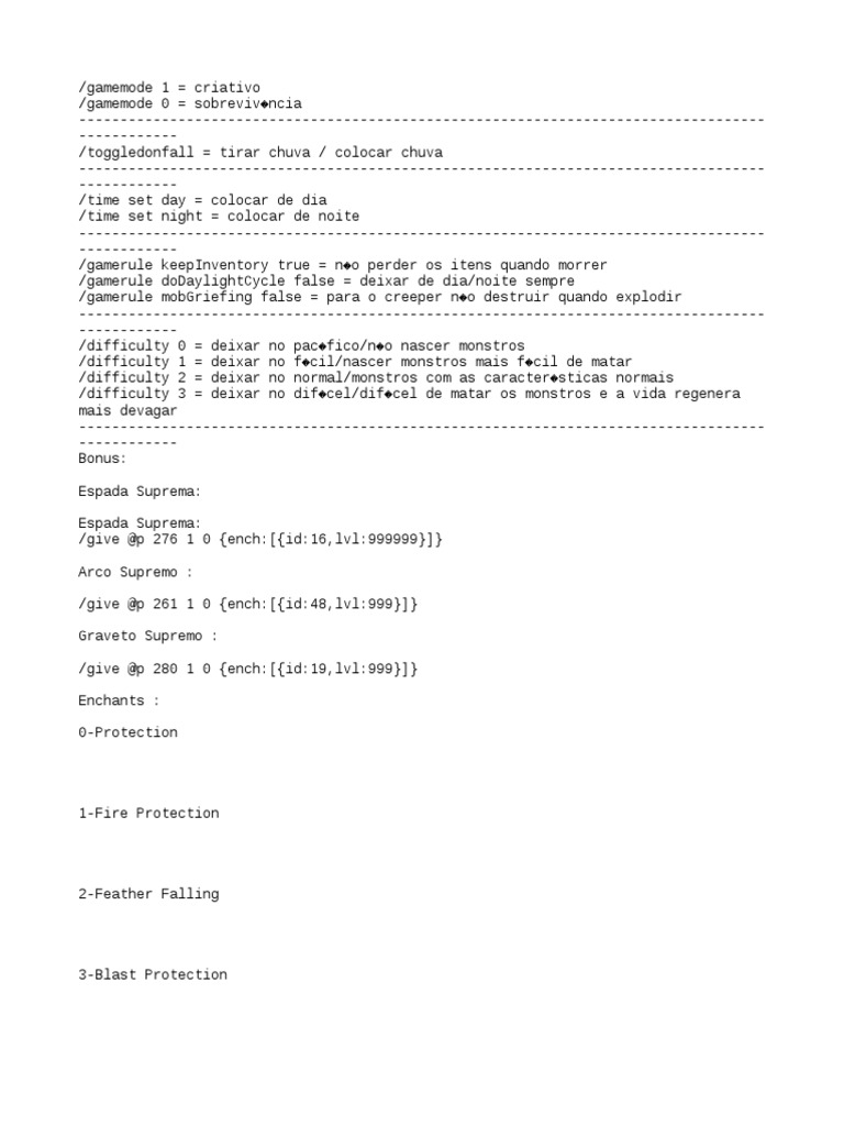 Lista de Comandos Minecraft | PDF