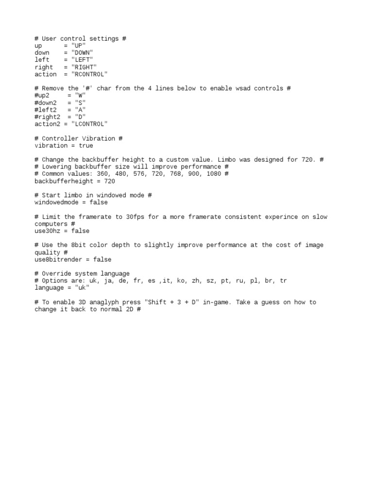 Limbo Settings | PDF