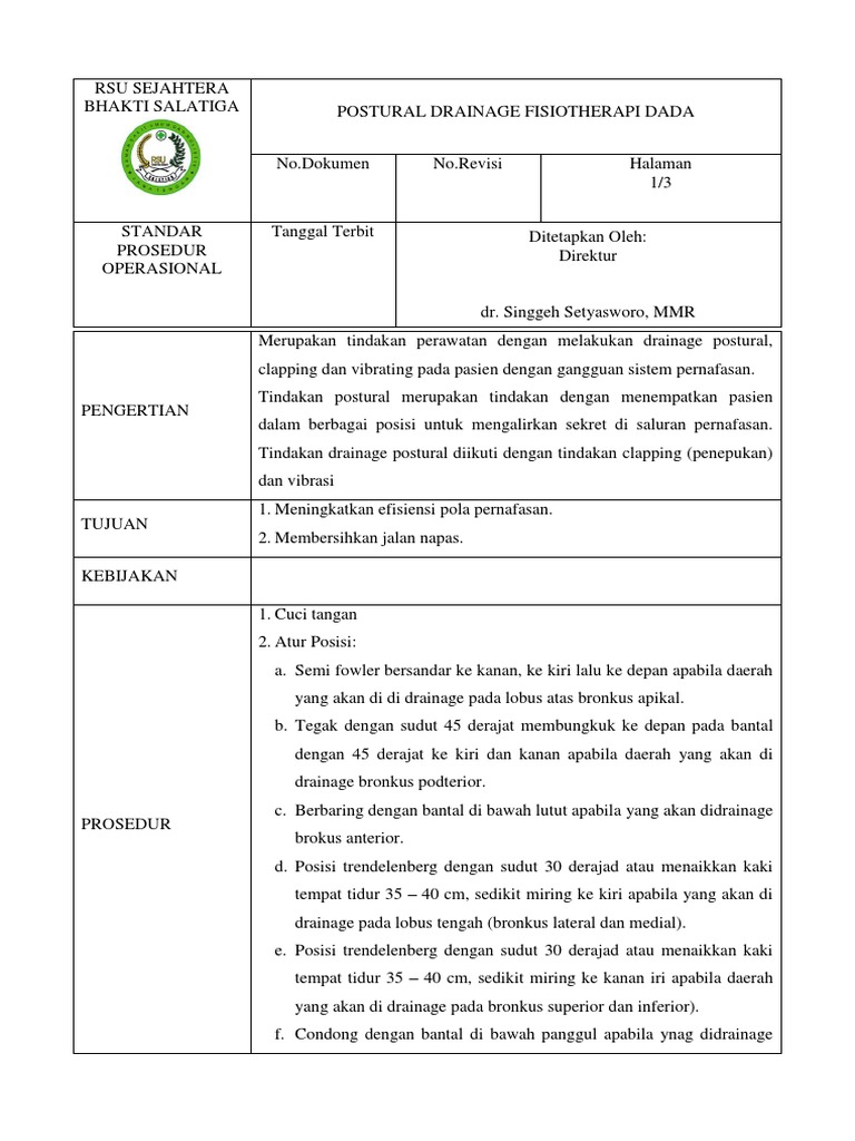Prosedur Drainase Postural Fisioterapi | PDF
