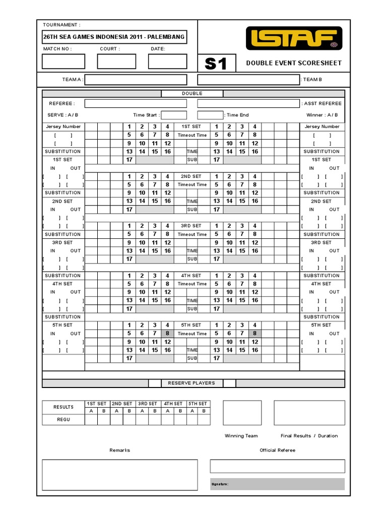 Double Event Scoresheet: Results 3Rd Set 4Th Set 5Th Set | PDF | Sports ...
