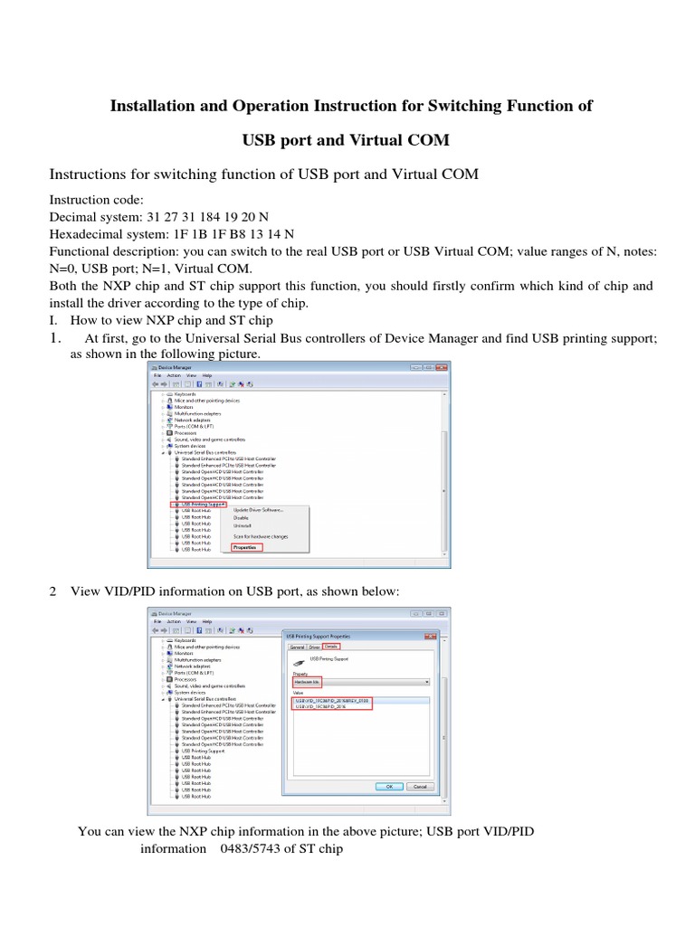 Usb Port and Virtual Com Port Switch Installation Instructions PDF ...