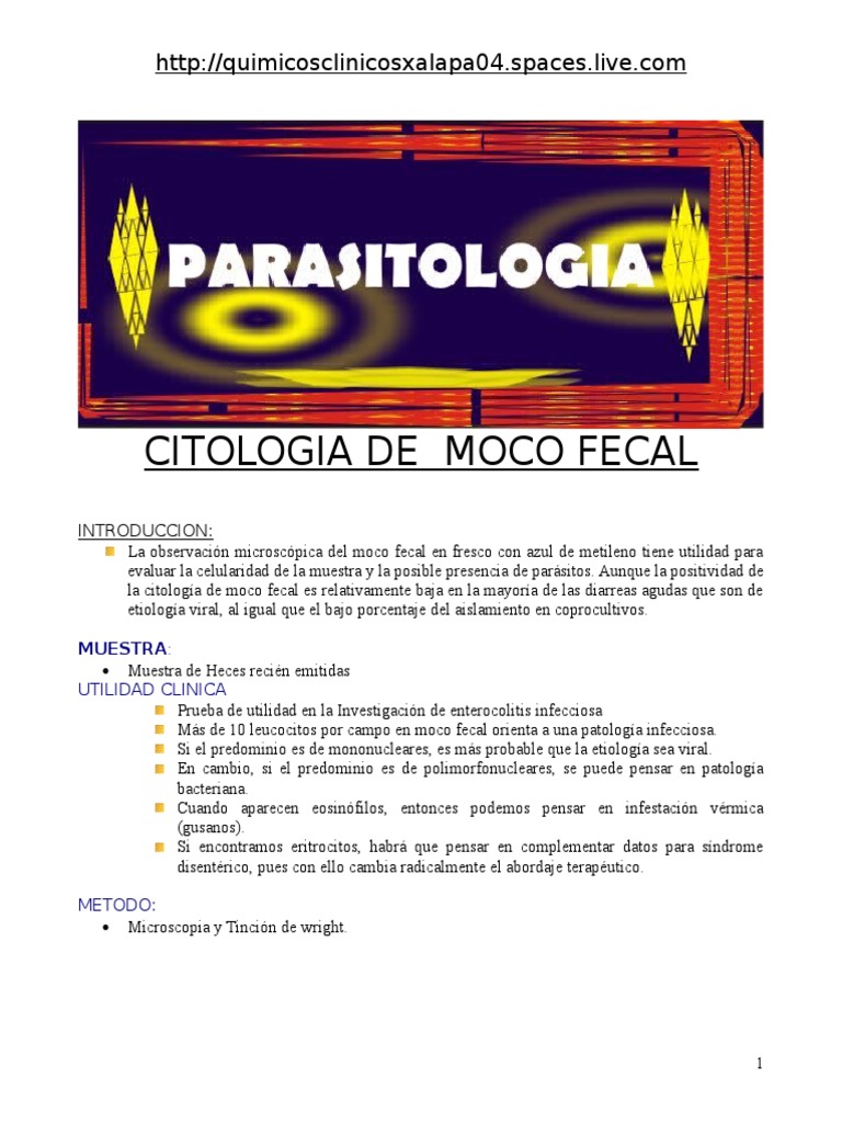 Citología de Moco Fecal: Guía Clínica | PDF | Tinción | Heces