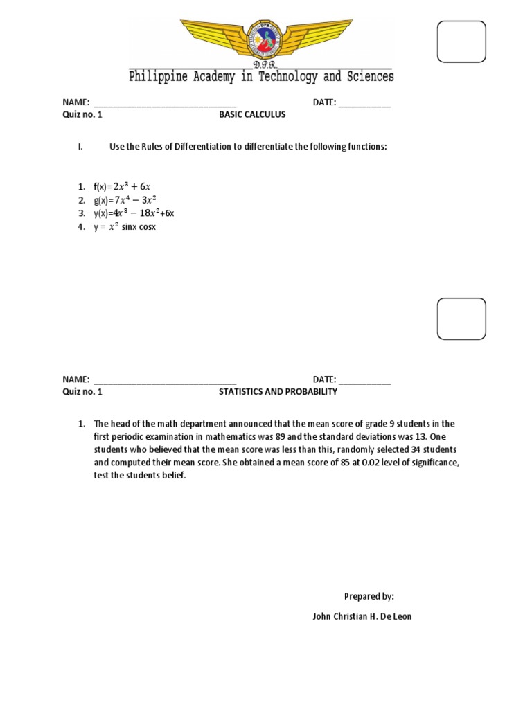 BASIC CAL Quiz No.1 Final | PDF
