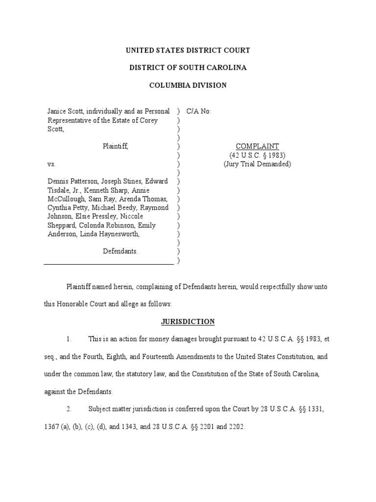 Janice Scott Lawsuit | PDF | Prison | Damages