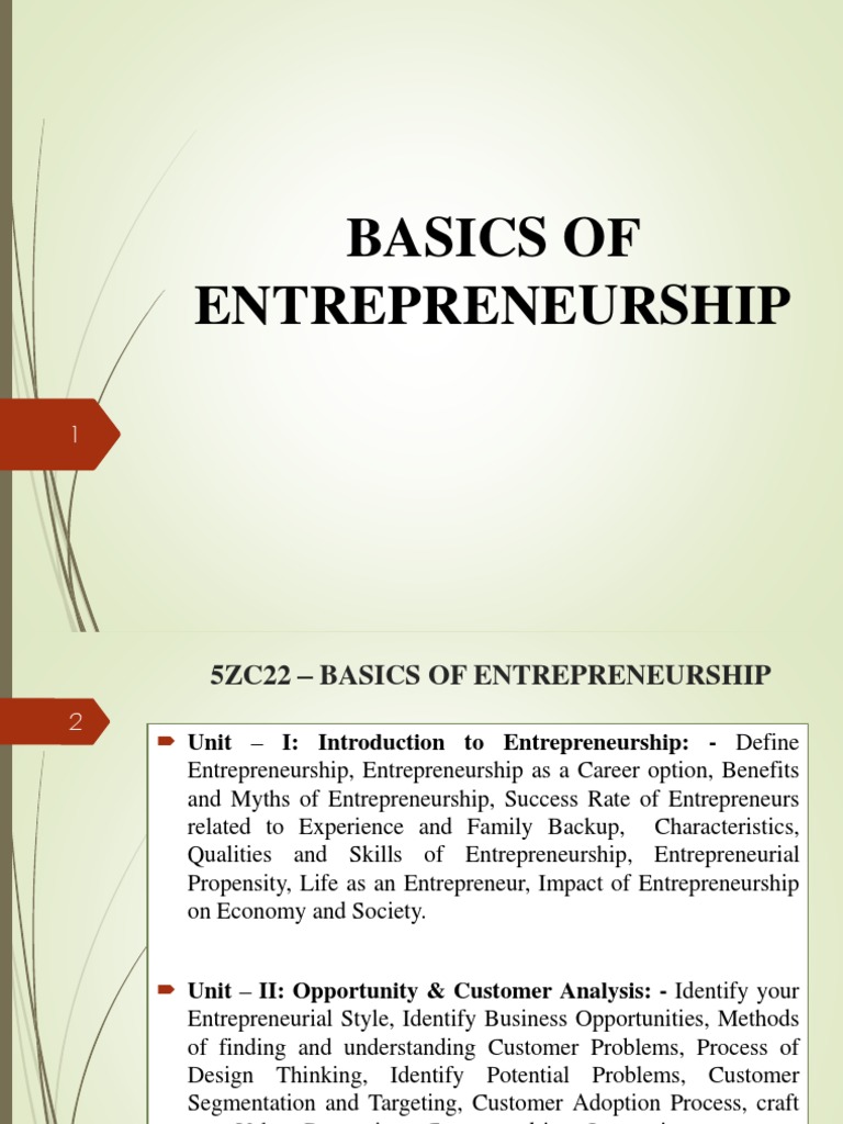 Basics of ENTREPRENEURSHIP PPTS | PDF | Entrepreneurship | Venture Capital
