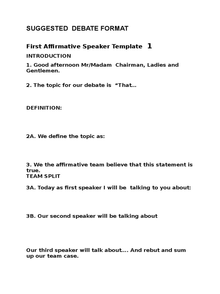 First Speaker Debate Template | PDF | Public Sphere | Epistemology