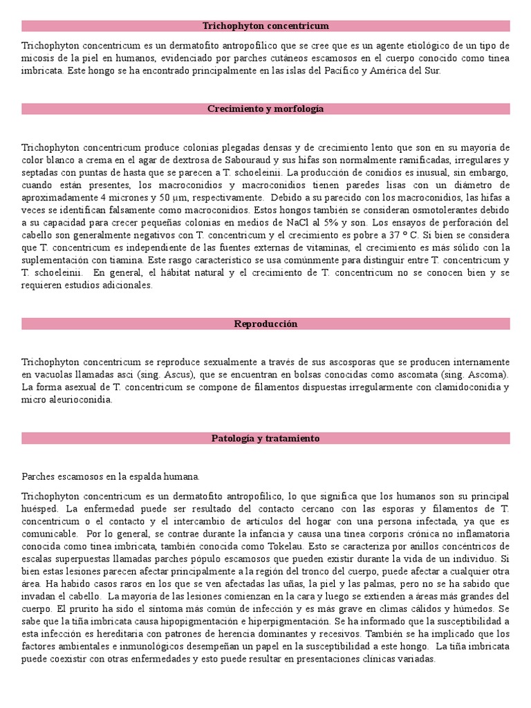 Hongo Trichophyton Concentricum | PDF | Especialidades Medicas | Medicina