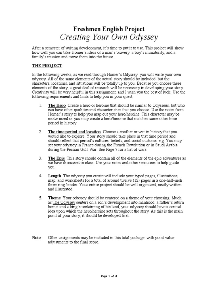 Creating Your Own Odyssey: Freshmen English Project | PDF | Hero | Odyssey
