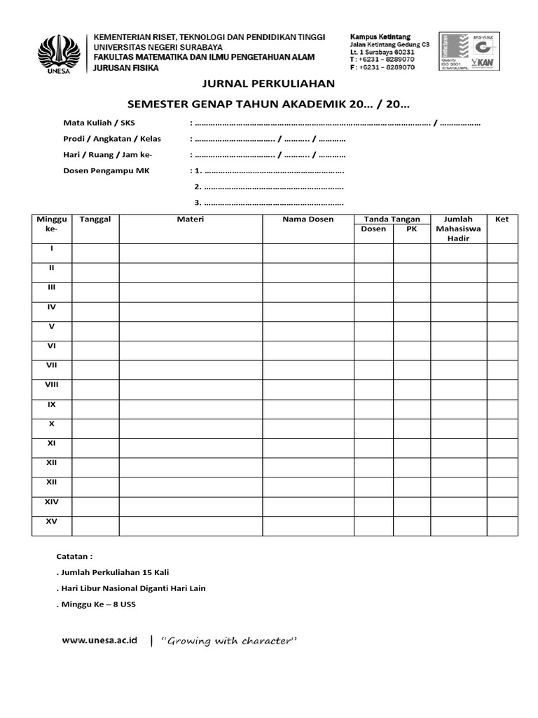 Jurnal Perkuliahan | PDF