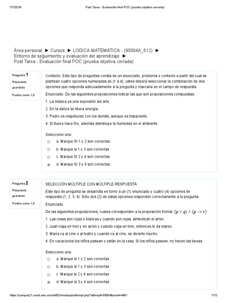 Post Tarea - Evaluación Final POC (Prueba Objetiva Cerrada) D | PDF | Proposición | Argumento