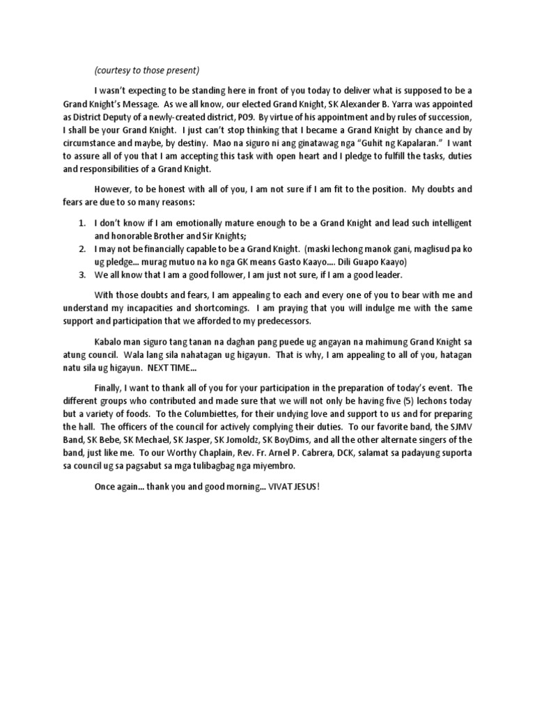 Grand Knight Message | PDF | Self-Improvement | Religion & Spirituality