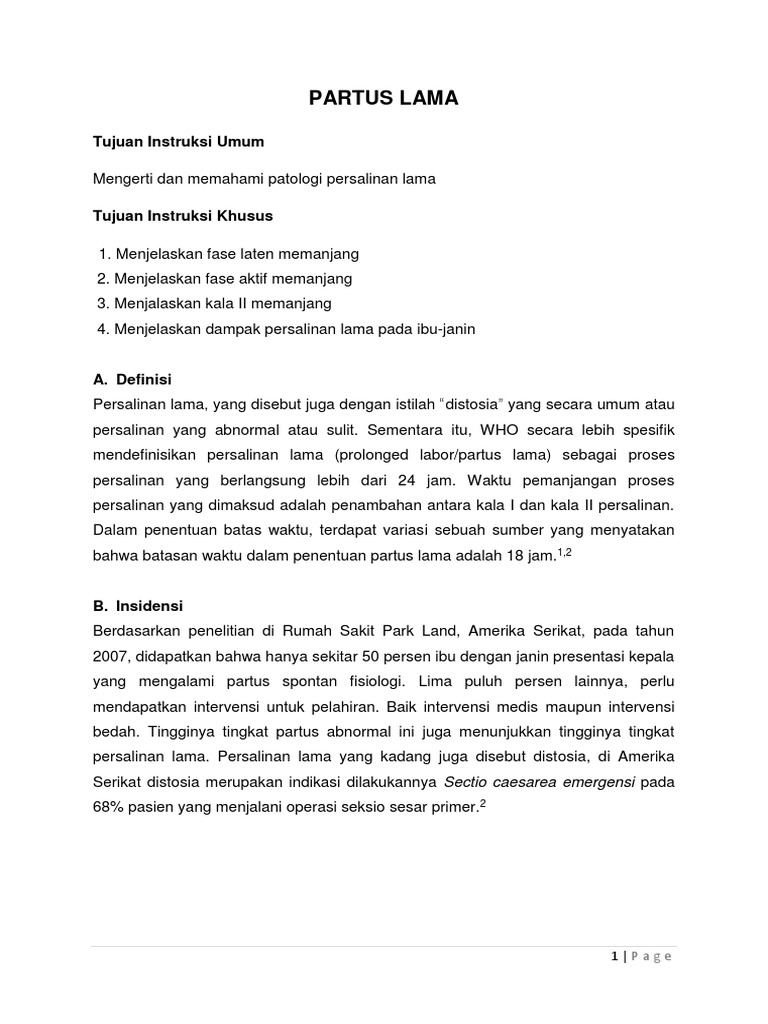 Persalinan Lama: Definisi dan Klasifikasi | PDF