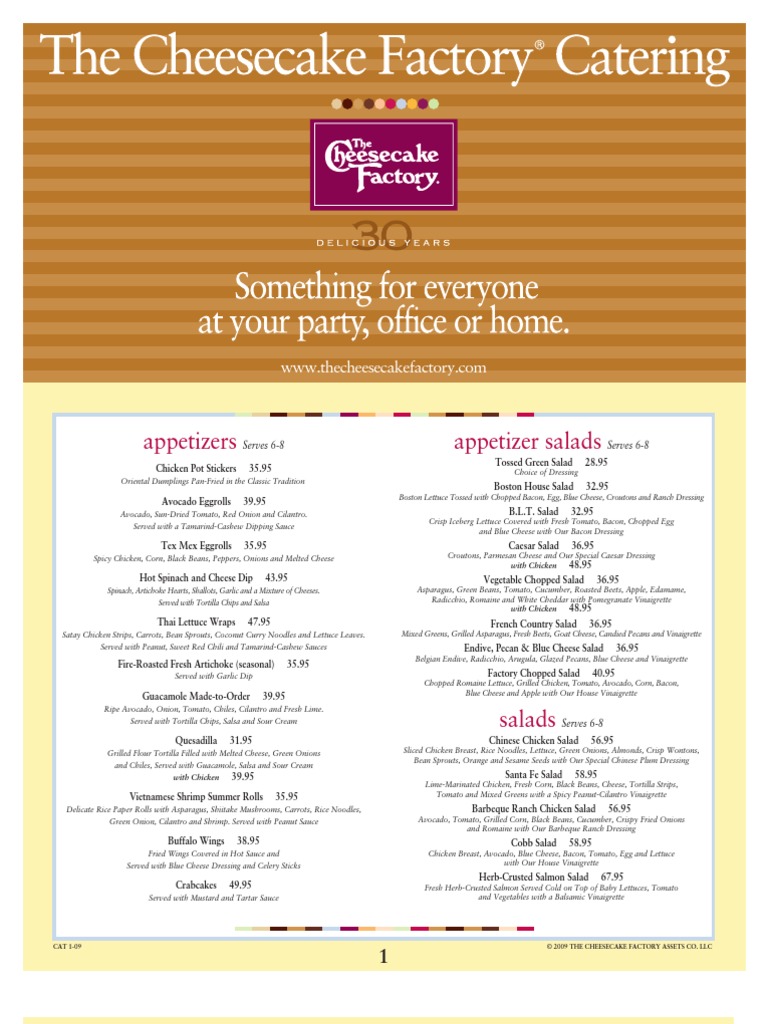 The Cheesecake Factory Catering Menu Nationwide PDF Cheesecake Salad
