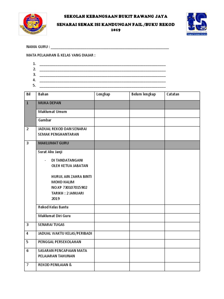Senarai Semak Bahan Dalam FRM | PDF