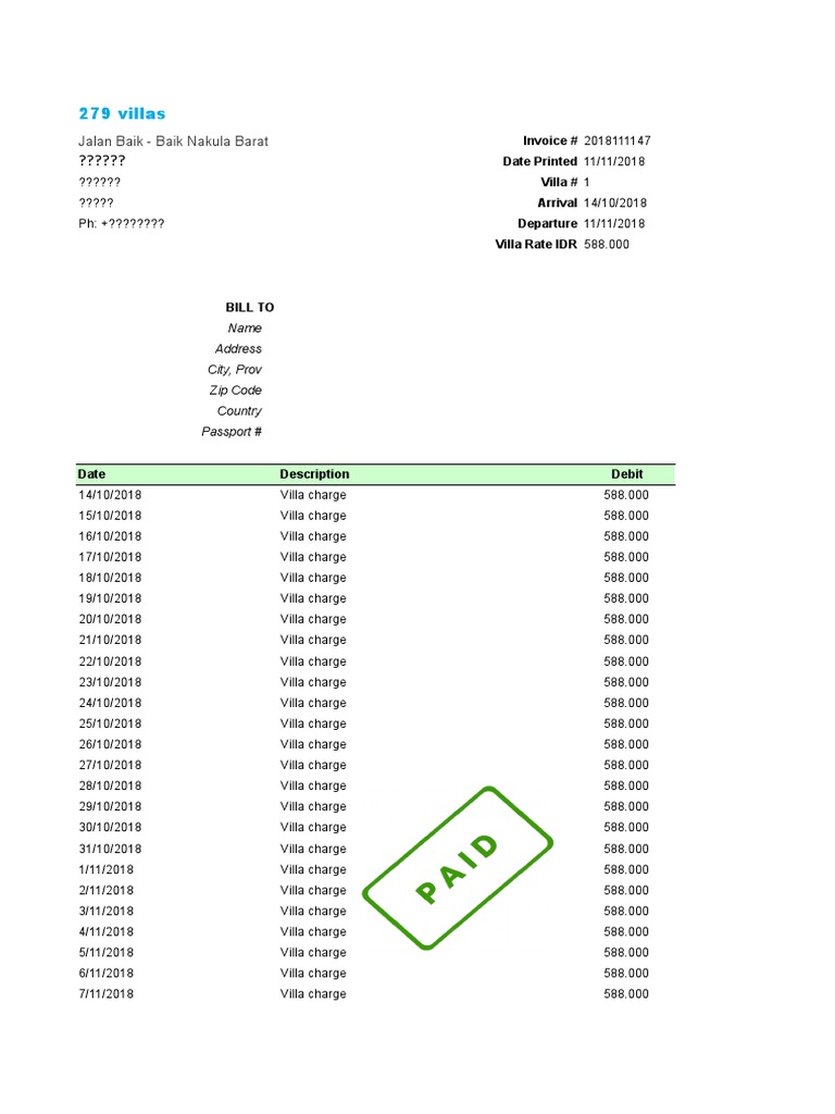 Villa Invoice | PDF | Business Documents | Financial Technology
