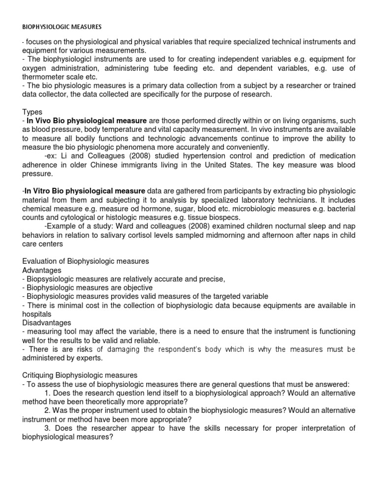 Biophysiologic Measures | PDF | Measurement | Data