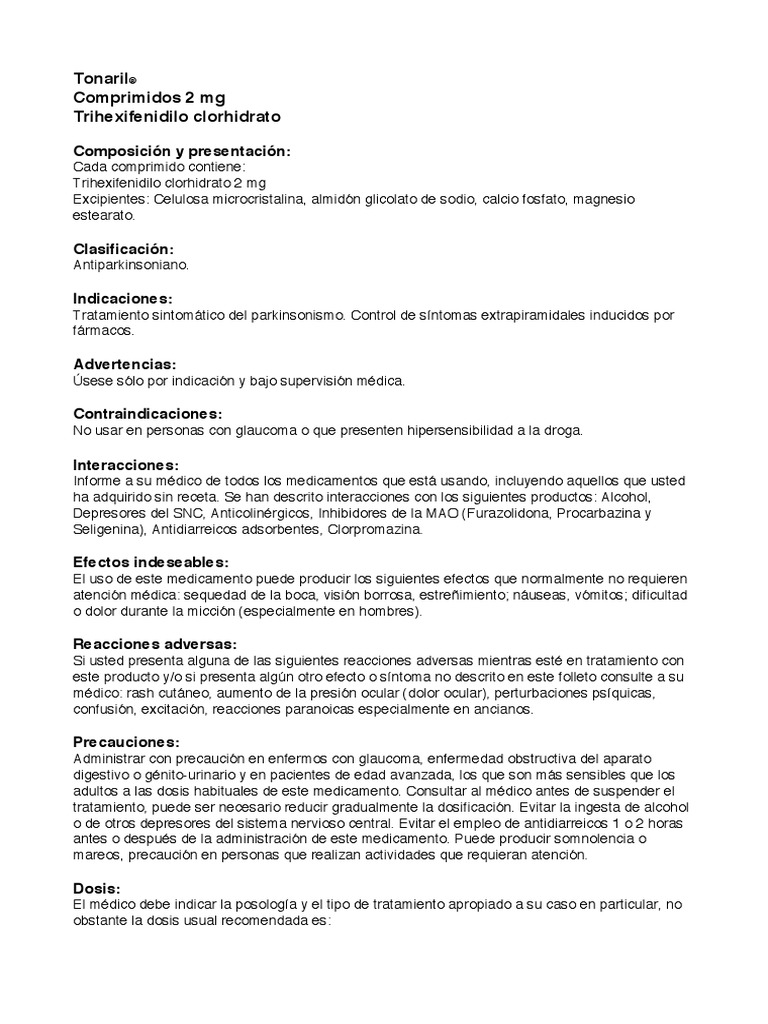 Trihexifenidilo: Uso y Precauciones | PDF | Enfermedad de Parkinson ...