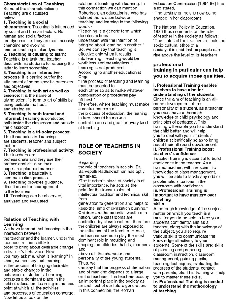 Characteristics of Teaching | PDF | Teachers | Profession