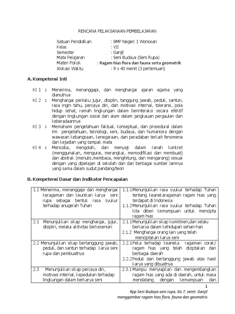 RPP Seni Rupa Bab 2 Ok | PDF