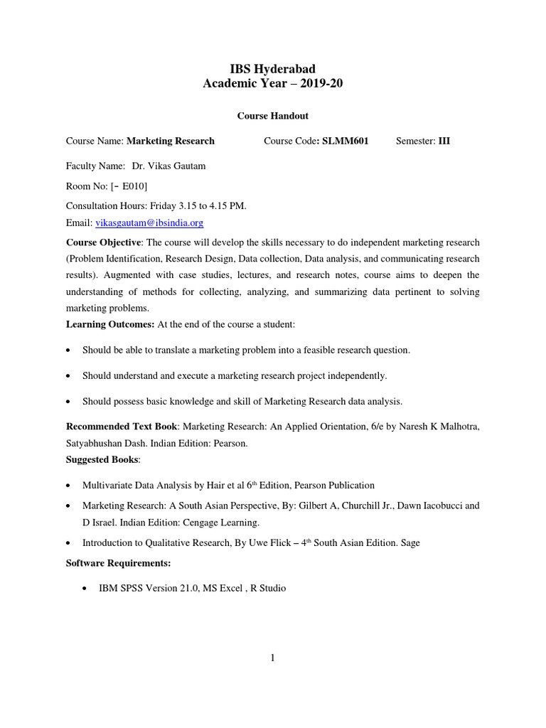 Course Handout | PDF | Marketing Research | Data Analysis