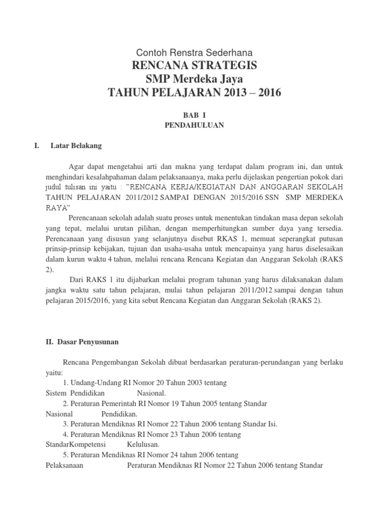 Contoh Renstra Sederhana Baru | PDF