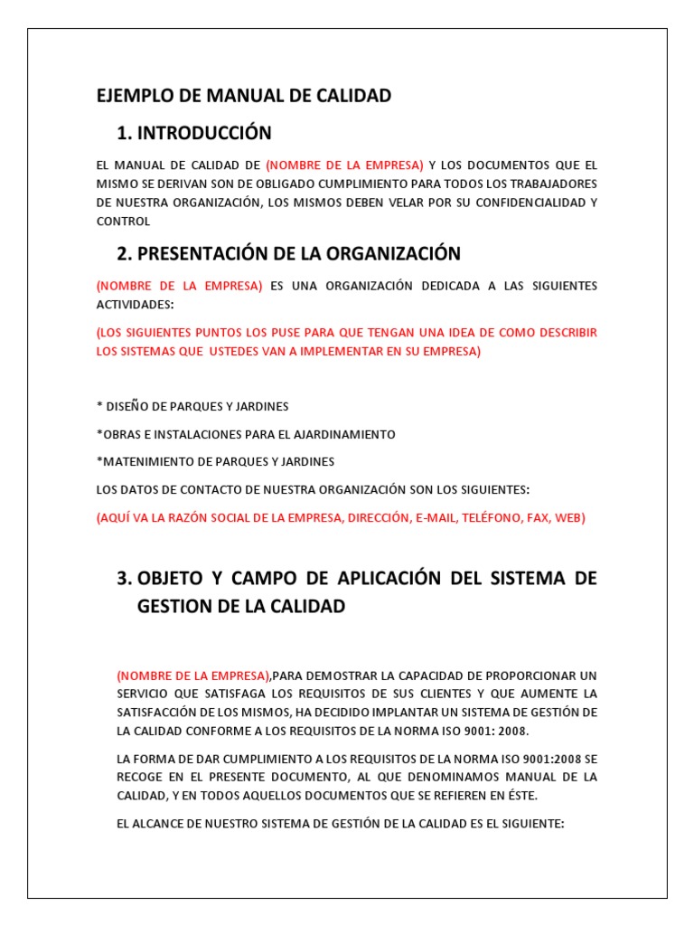 Ejemplo de Manual de Calidad | PDF | Gestión de la calidad | Calidad (comercial)