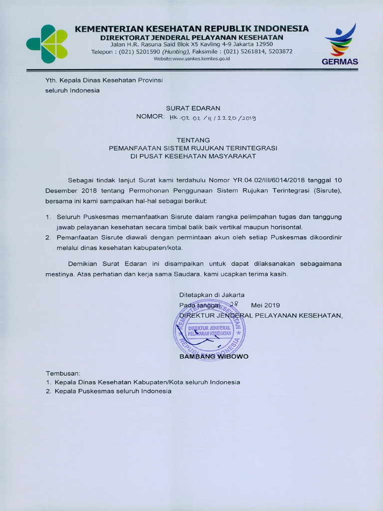 Surat Edaran Pemanfaatan Sistem Rujukan Terintegrasi Di Puskesmas+cap PDF | PDF
