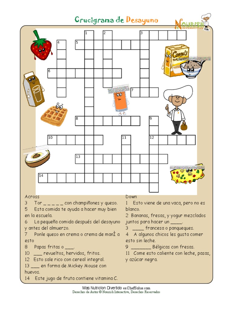 Es Spanish Crossword Puzzle Kids Healthy Words Breakfast PDF | PDF ...