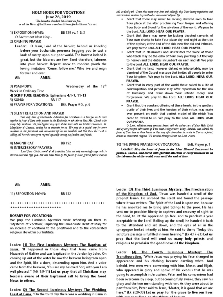 Holy Hour For Vocations | PDF | Eucharist | Religious Rituals