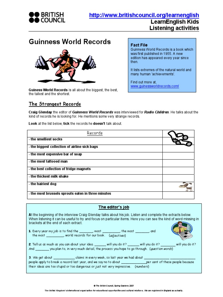 Guinness World Records: Learnenglish Kids Listening Activities | PDF ...