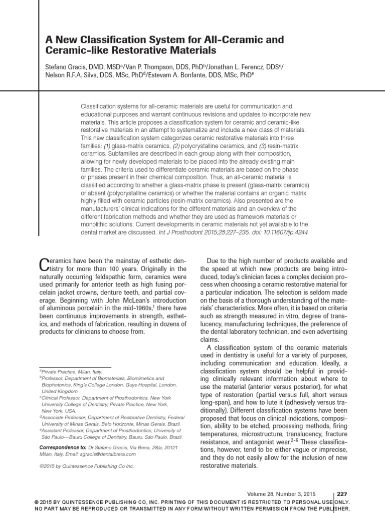 A New Classification System For All-Ceramic and Ceramic-Like ...