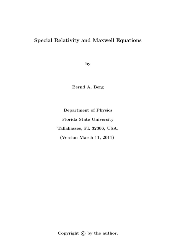 Special Relativity and Maxwell Equations | PDF | Tensor | Special ...