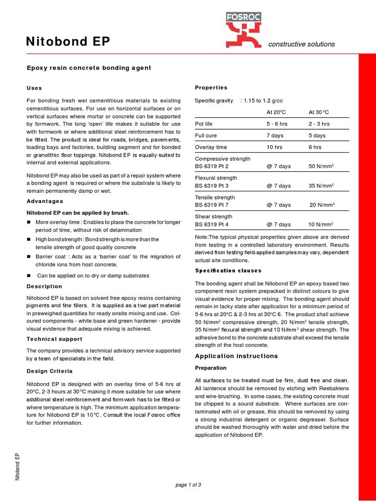 Nitobond EP: Epoxy Resin Concrete Bonding Agent | PDF | Concrete ...