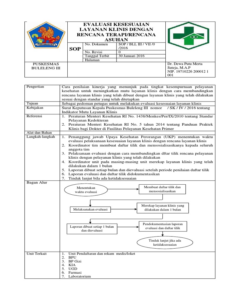 Sop Evaluasi Kesesuaian Layanan Klinis Dengan Rencana Terapi | PDF