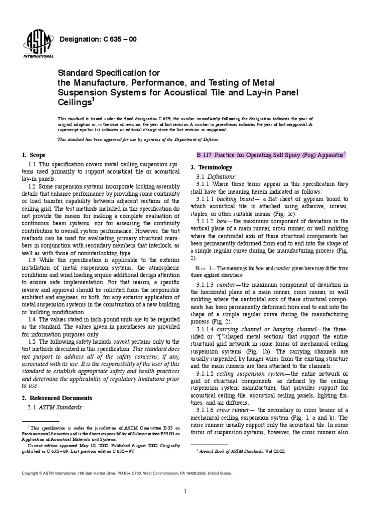 ASTM - C635 Metal Ceiling | PDF | Suspension (Vehicle) | Corrosion
