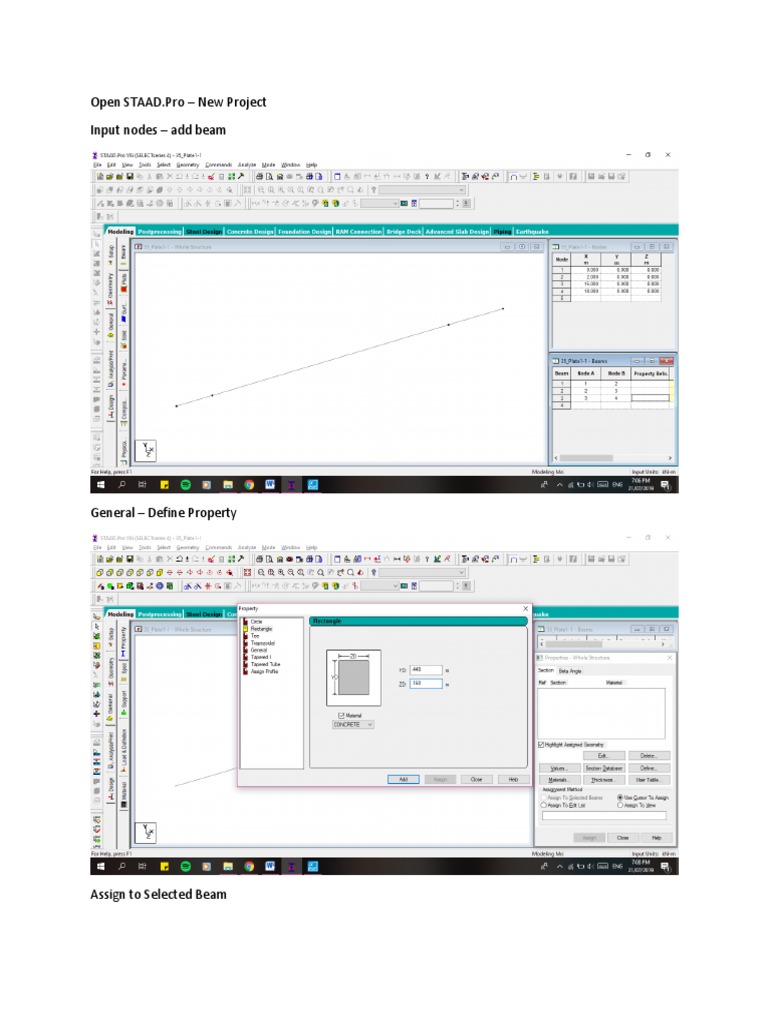 Open STAAD - Pro - New Project Input Nodes - Add Beam | PDF