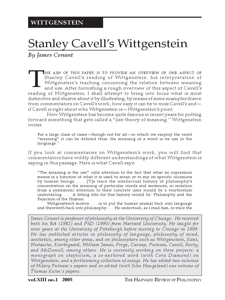 Stanley Cavell's Wittgenstein (Conant) PDF | PDF | Ludwig Wittgenstein ...