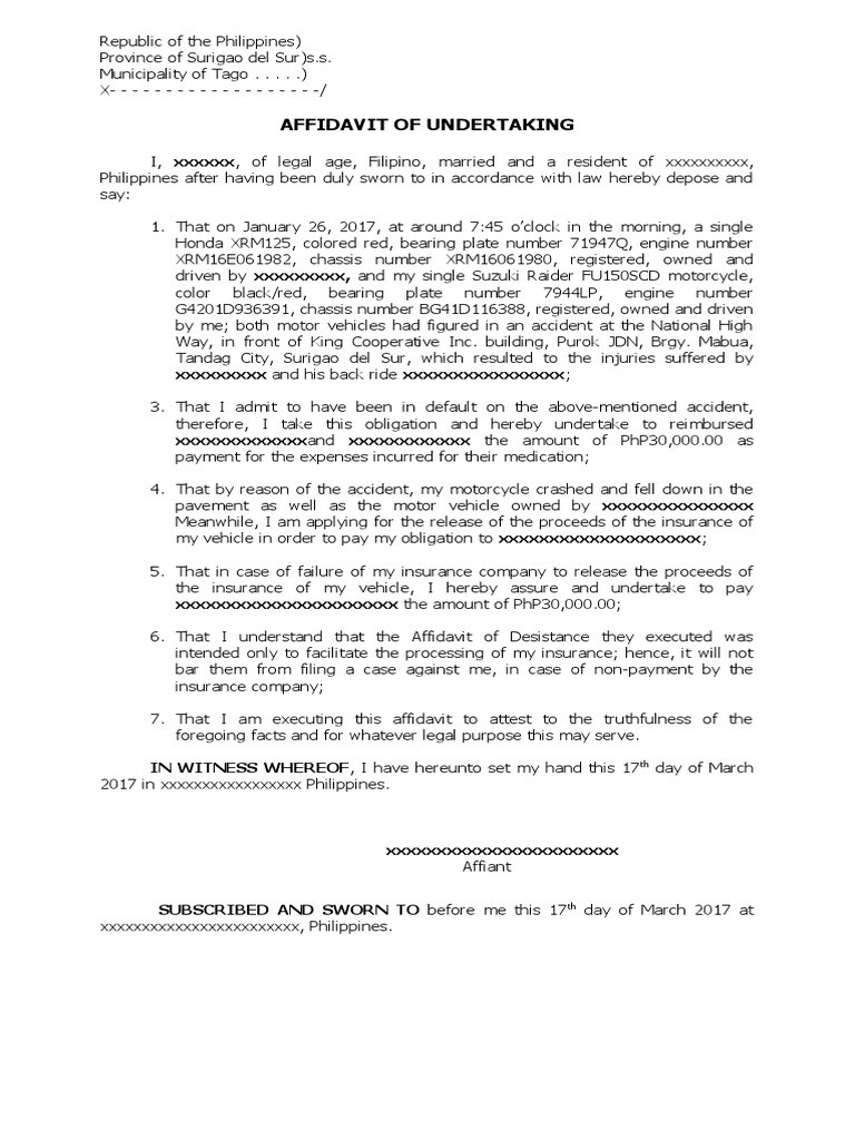 Affidavit of Undertaking - Plaza | Download Free PDF | Affidavit | Justice