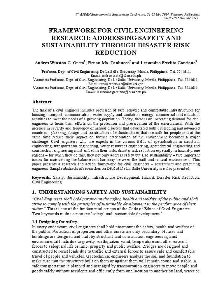 Framework For Civil Engineering Research Addressing Safety and ...