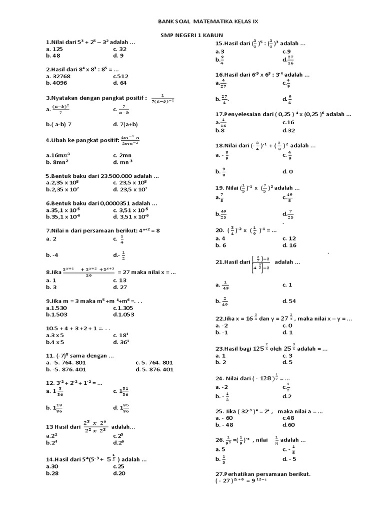 Bank Soal Matematika Kelas Ix | PDF