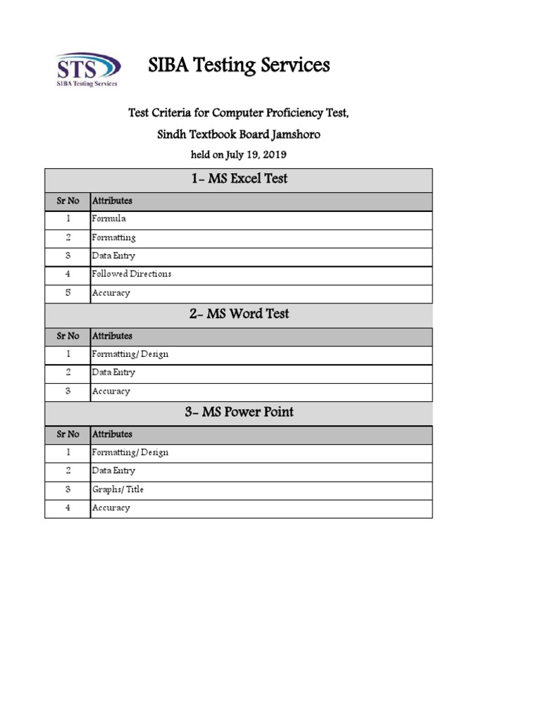 SIBA Testing Services: 1-MS Excel Test | PDF