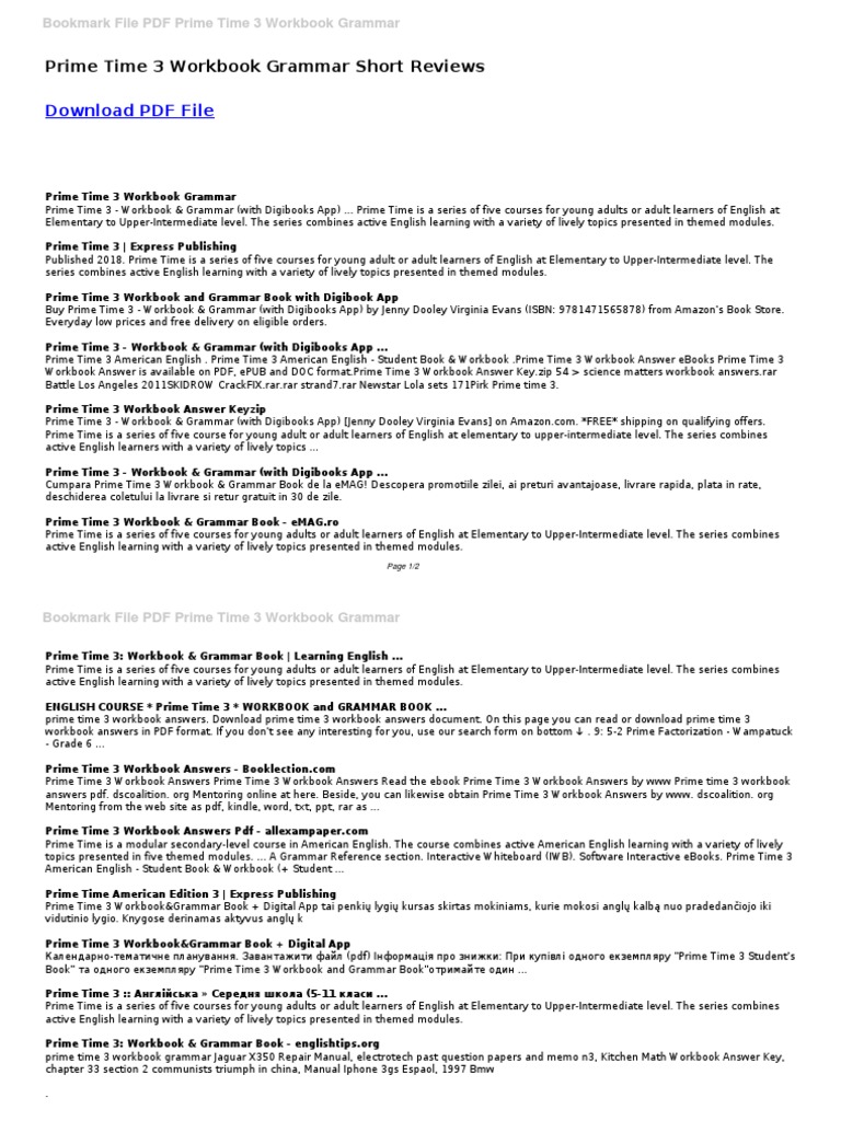 Prime Time 3 Workbook Grammar | PDF | E Books | Media Technology
