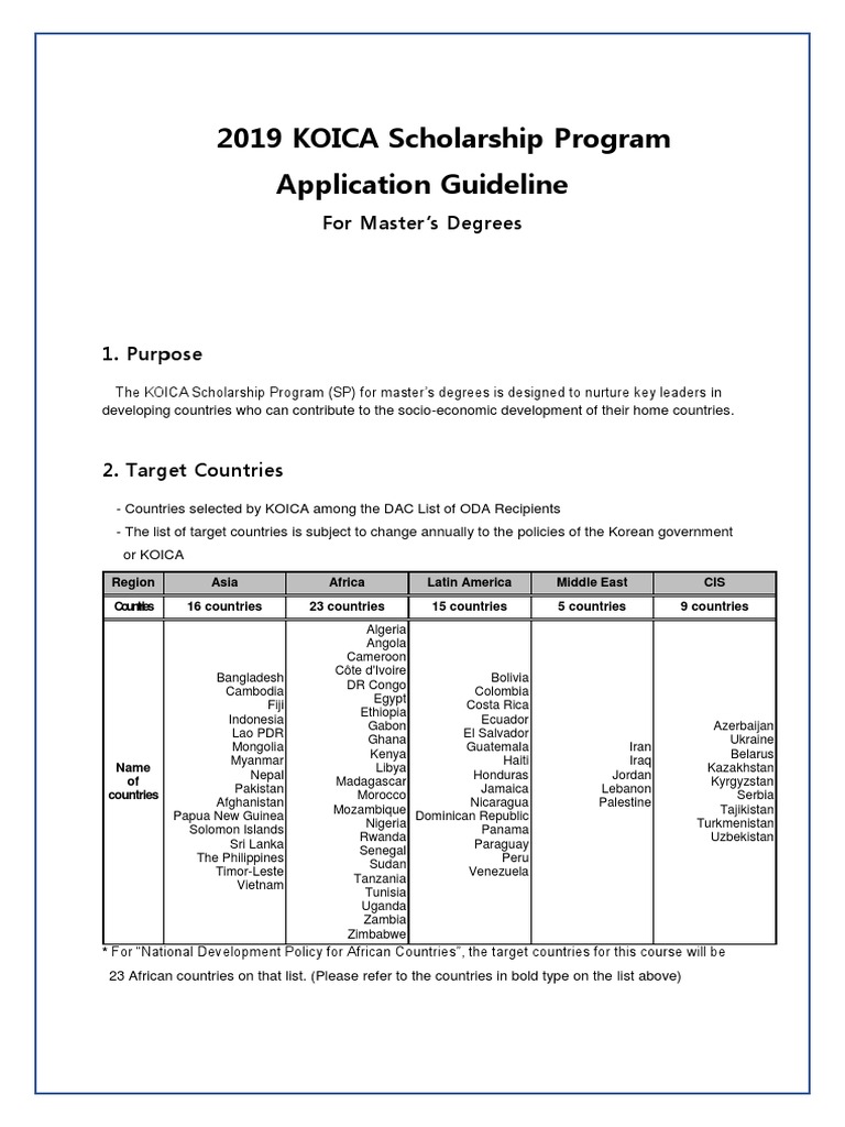 2019 KOICA Application Guideline - KOICA SP | PDF | Economic ...