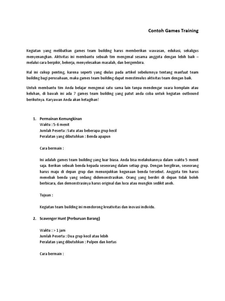 Contoh Games Outbond Training | PDF